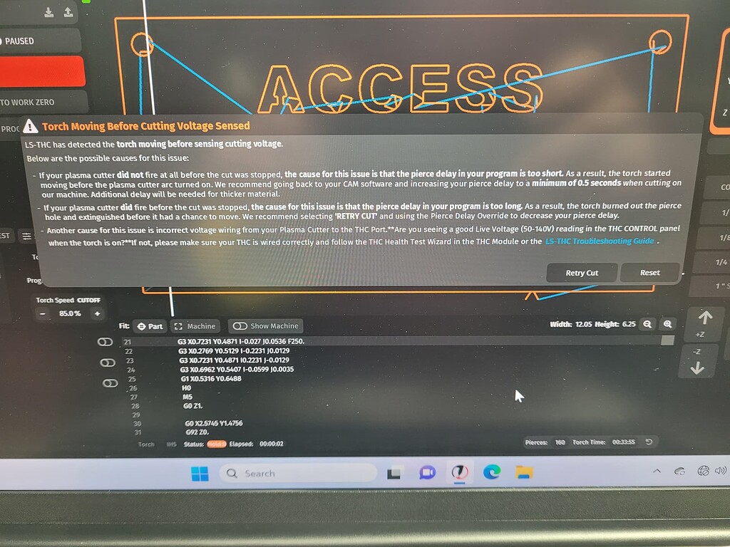 Moving before cutting voltage sensed (SOLVED - THC module was re-seated) - Langmuir Systems Forum